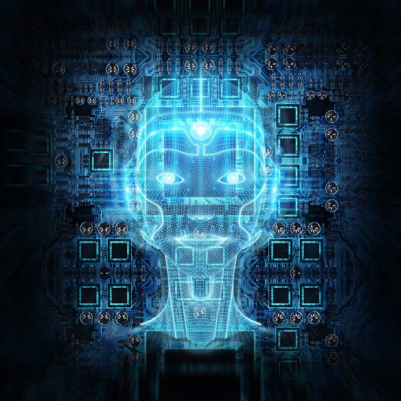 Intelligent Machine with a Robotic Cyborg Head Concept 3D Rendering ...