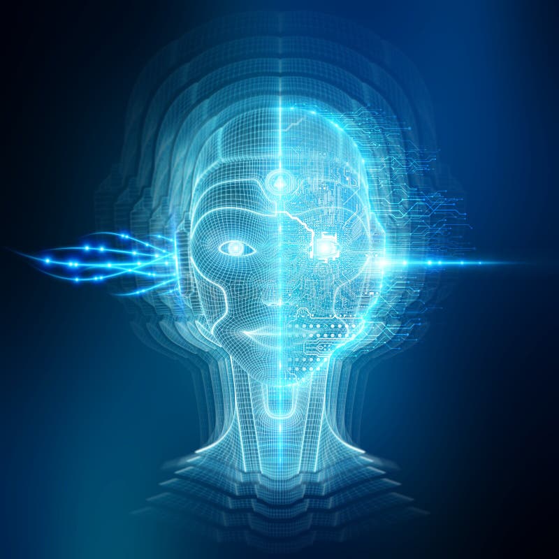 Intelligent Machine with a Robotic Cyborg Head Concept 3D Rendering ...