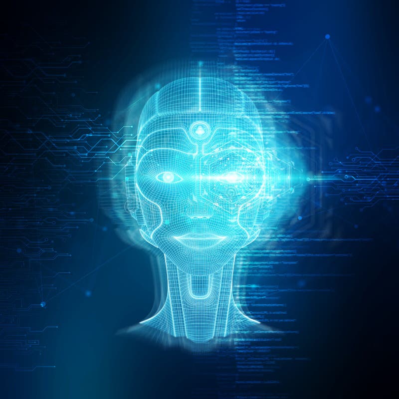 Intelligent Machine with a Robotic Cyborg Head Concept 3D Rendering ...