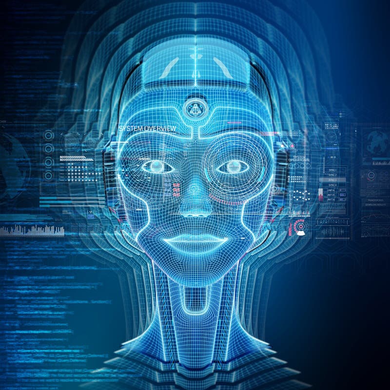 Intelligent Machine with a Robotic Cyborg Head Concept 3D Rendering ...