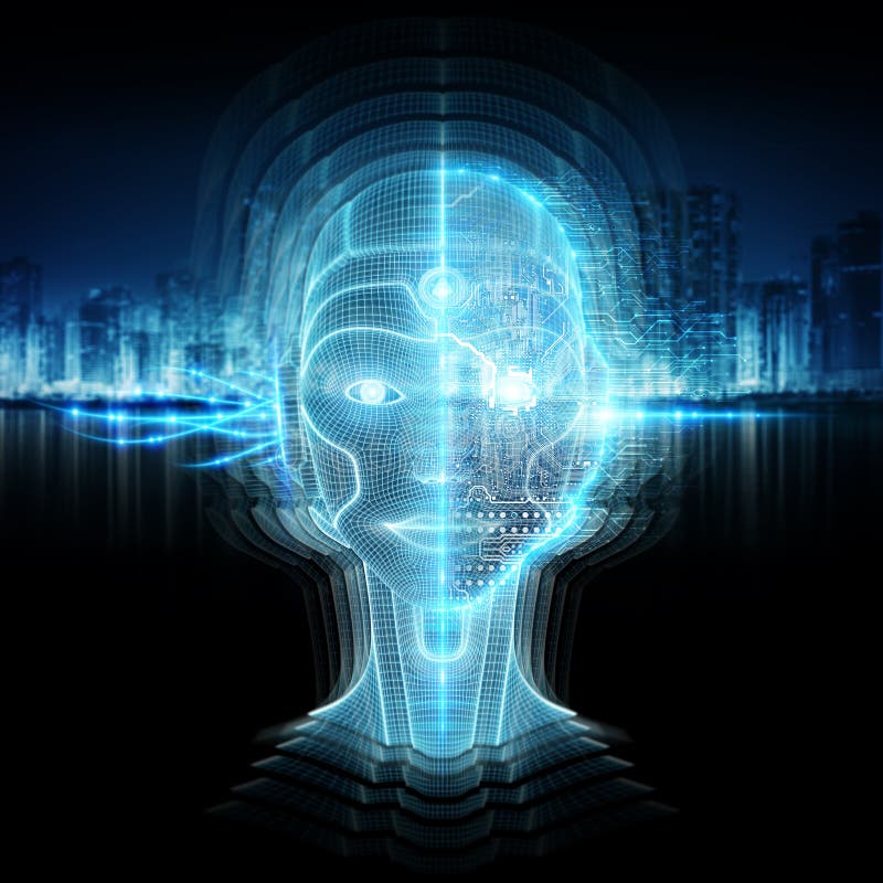 Intelligent Machine with a Robotic Cyborg Head Concept 3D Rendering ...