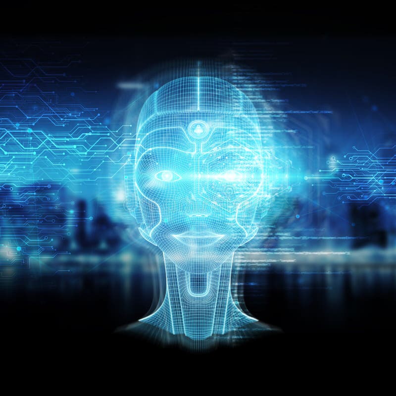 Intelligent Machine with a Robotic Cyborg Head Concept 3D Rendering ...