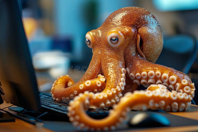 Intelligent Octopus Using Computer, Typing on Keyboard and Using Mouse ...