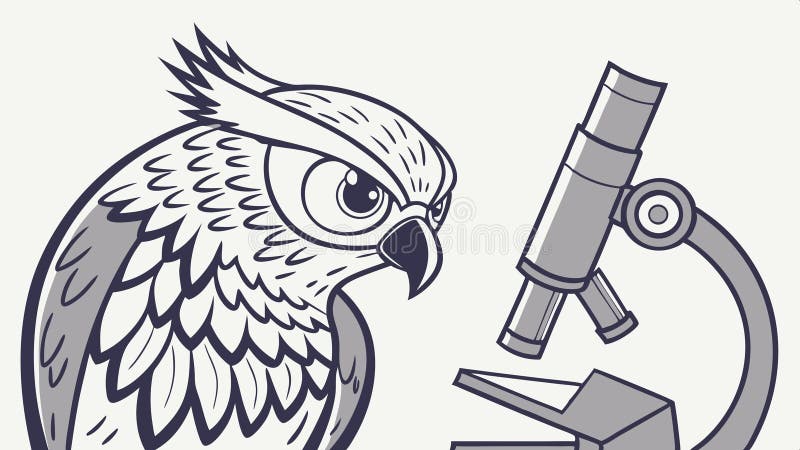 Intelligent Owl Looking into a Microscope Science Education Graphic ...