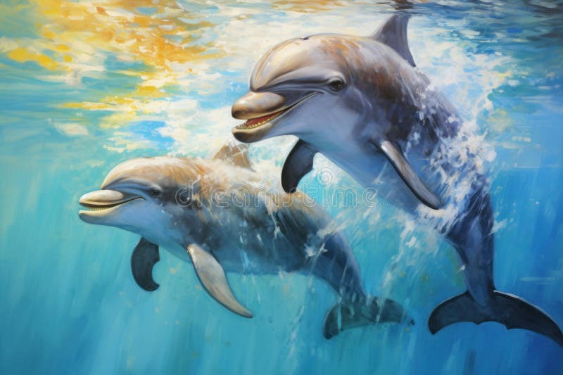 Intelligent Pair Loving Dolphins. Generate Ai Stock Image - Image of ... Intelligent Pair Loving Dolphins. Generate Ai Stock Image - Image of ...