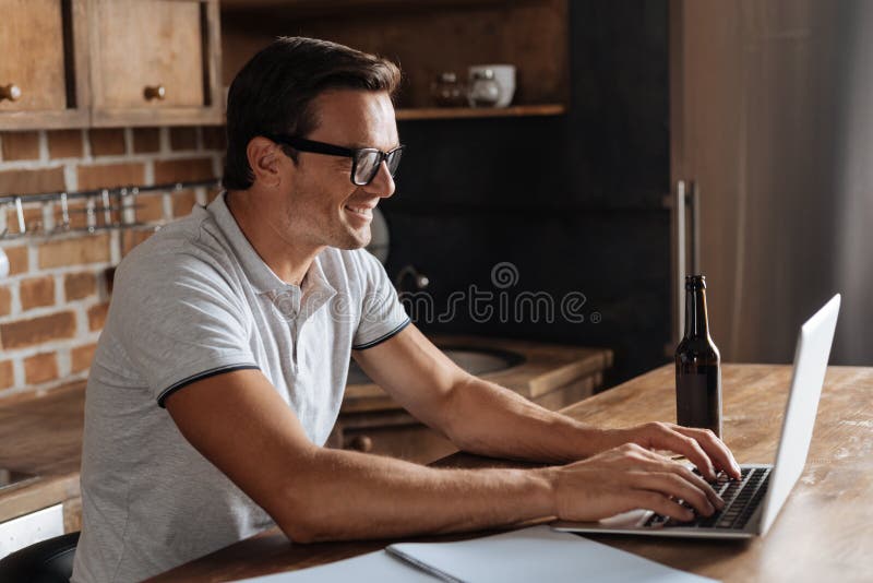 Intelligent Productive Man Working in the Kitchen Stock Image - Image ...