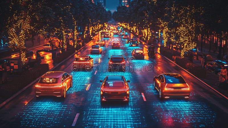 Intelligent Road Traffic at Night Stock Image - Image of street ...