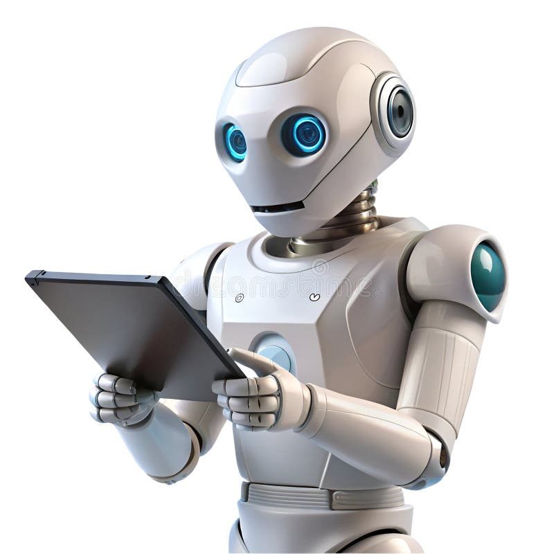Intelligent Robot Holding Tablet Modern Technology Future Artificial ...