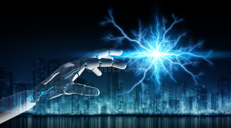 Intelligent Robot Machine Creating Electricity 3D Rendering Stock ...