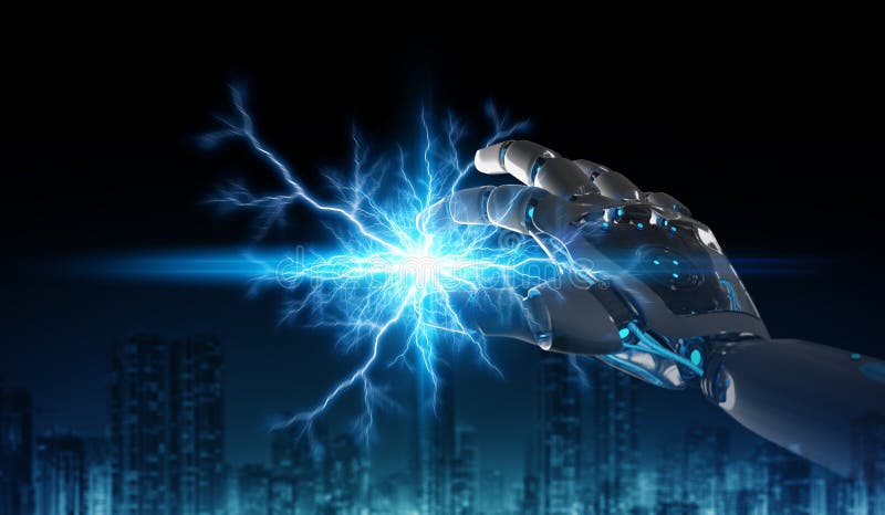 Intelligent Robot Machine Creating Electricity 3D Rendering Stock ...