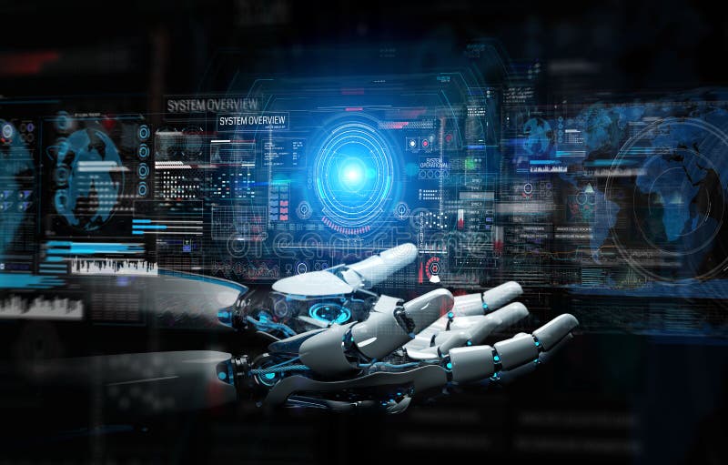 Intelligent Robot Machine Using Digital Screens Interface 3D Rendering ...