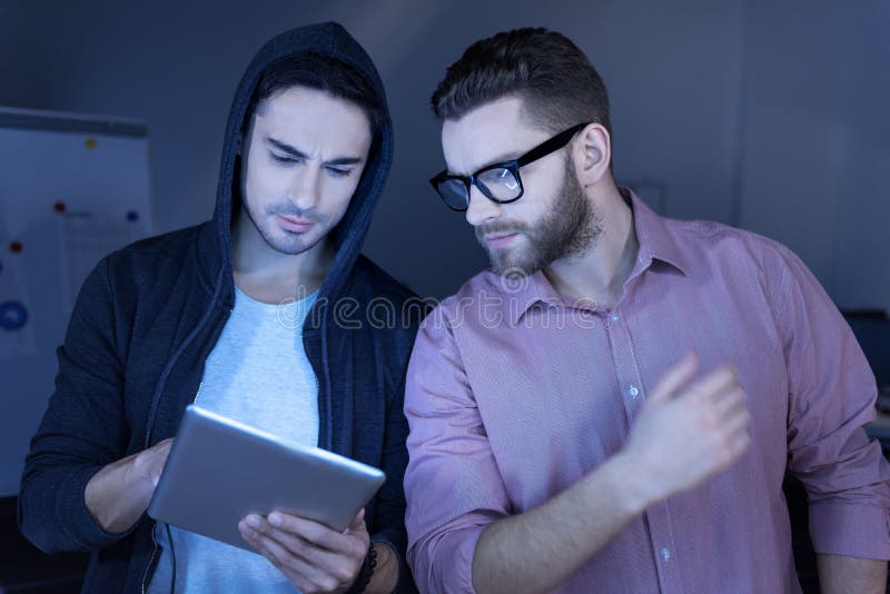 Intelligent Smart it Men Working Together Stock Image - Image of bulb ...