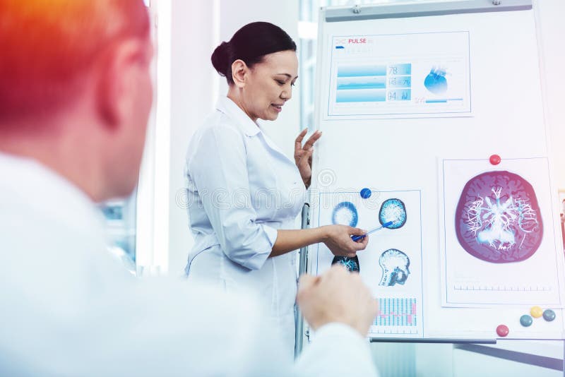 Intelligent Smart Woman Explaining the Structure of the Brain Stock ...