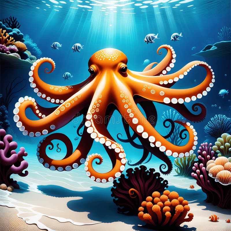 Intelligent Squid, AI-Generatet Stock Illustration - Illustration of ...
