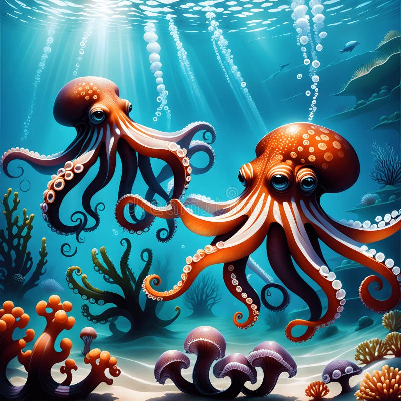 Intelligent Squid, AI-Generatet Stock Illustration - Illustration of ...