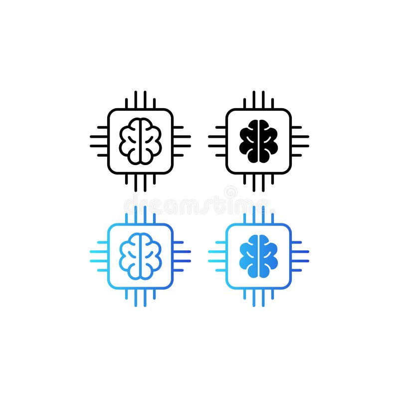 Intelligent System Icon Set.Brain Software Embedded Chip Vector Symbol ...