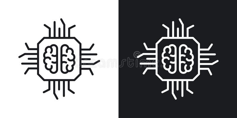 Intelligent System Icon Set.Brain Software Embedded Chip Vector Symbol ...