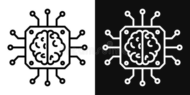 Intelligent System Icon Set.Brain Software Embedded Chip Vector Symbol ...