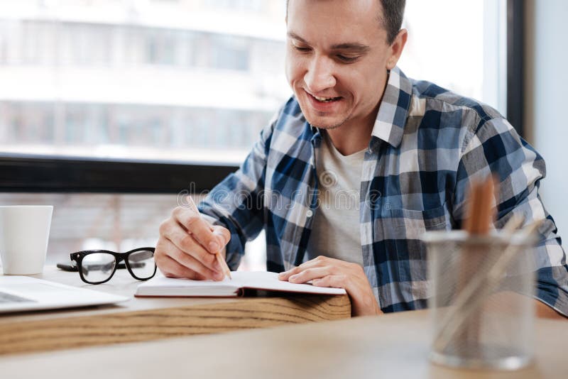 Intelligent Thoughtful Man Working on His Plan for the Day Stock Image ...
