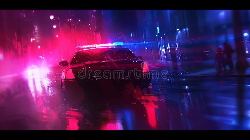 Intense Abstract Artwork of a Police Car in Motion with Vibrant Lights ...