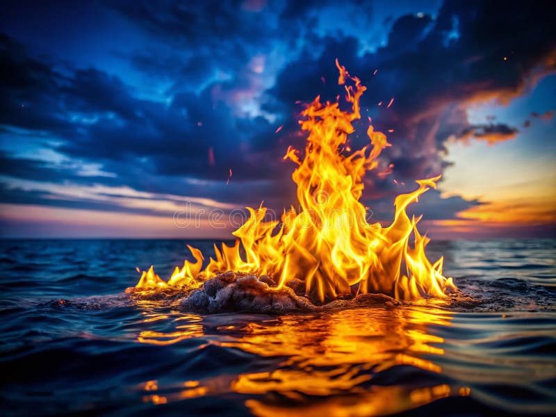 Intense Abstract Seascape a Surreal Ocean on Fire Capturing the Depth ...