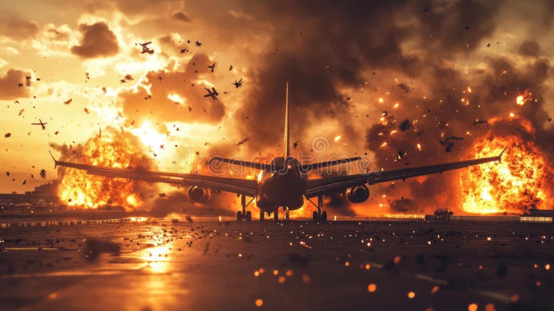 Intense Aircraft Explosion Scene at Sunset Stock Image - Image of ...
