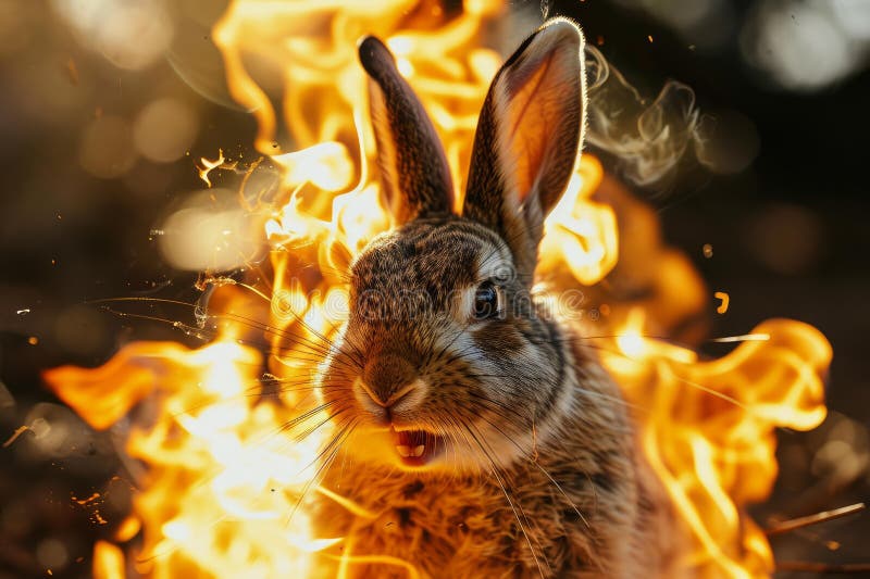 Intense Angry Rabbit Fire. Generate Ai Stock Photo - Image of little ...