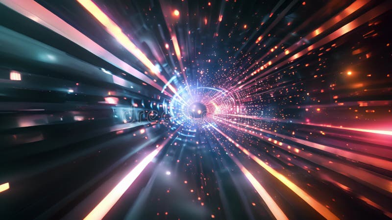 Intense Beams of Light and Glowing Particles Accelerating through the Tunnel at Incredible ...