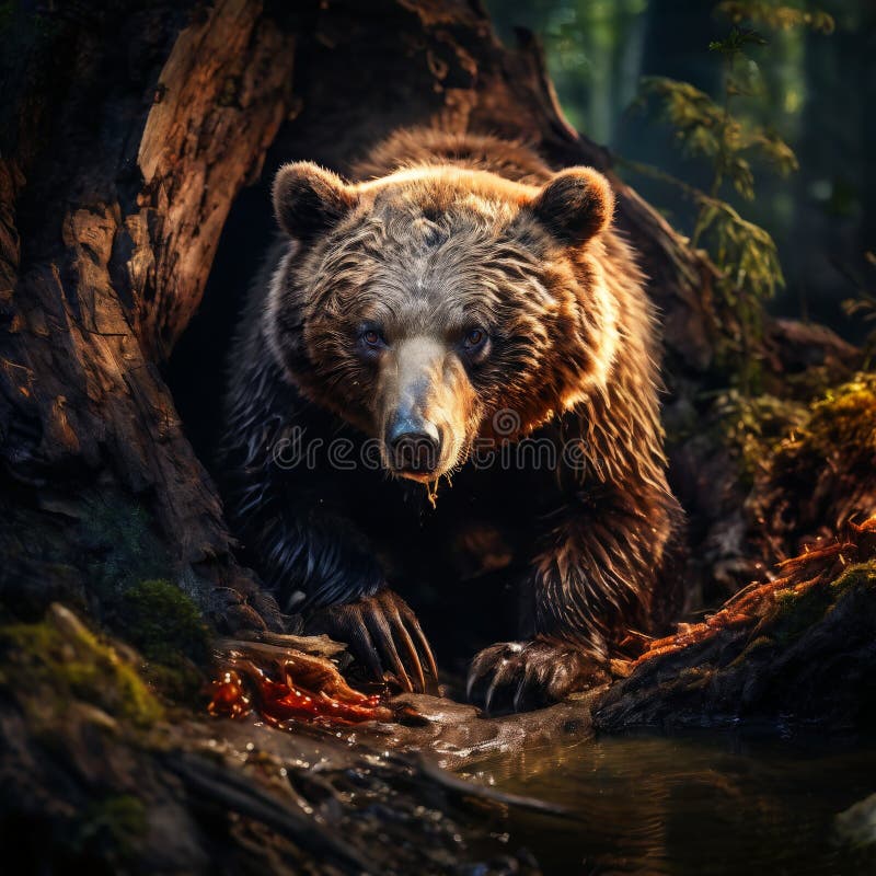 Intense Bear Emerging from Forest Den Stock Photo - Image of animal ...