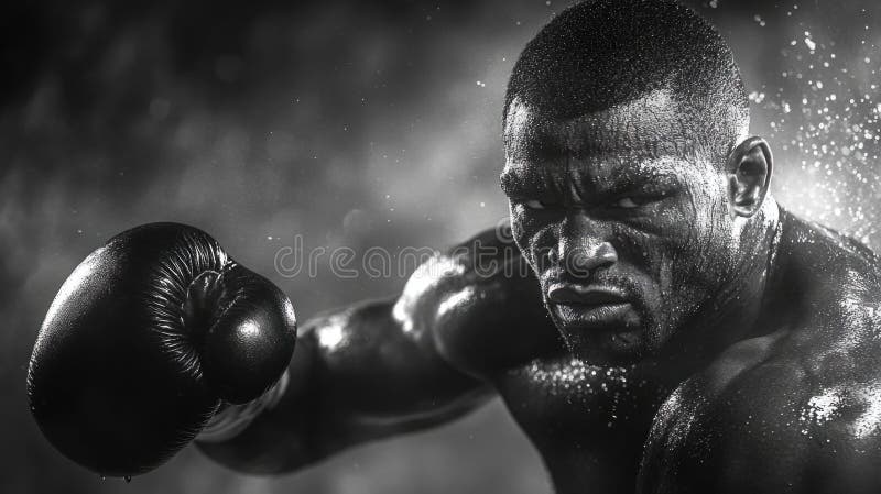 Intense Black and White Boxing Training Focus and Determination Stock ...