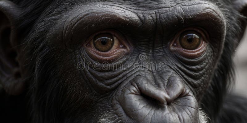 Intense Black White Close-up of Chimpanzee& X27;s Face. Stock ...