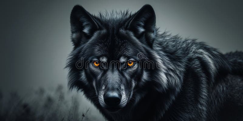 Intense Black Wolf with Striking Orange Eyes Stock Image - Image of ...