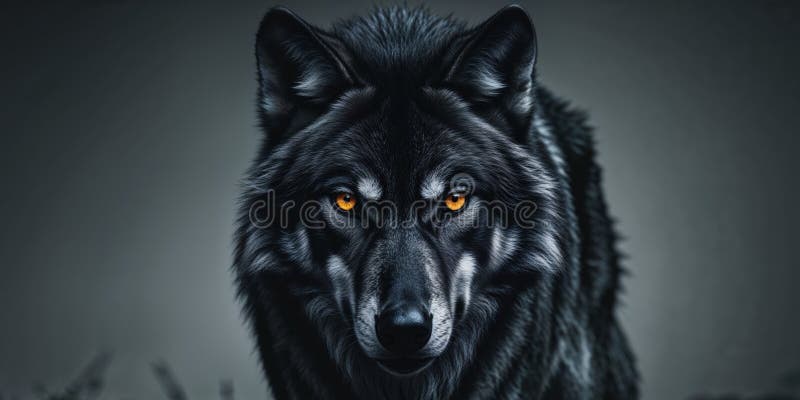 Intense Black Wolf with Striking Orange Eyes. Stock Photo - Image of ...