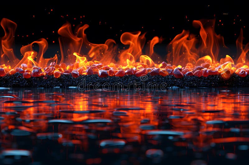 Intense Blazing Fire Reflection on Water Surface for Dramatic Visual ...