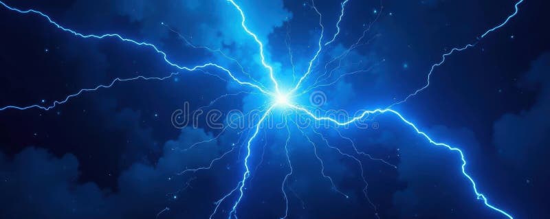 Intense Blue Electrical Energy Explodes Outwards Overhead Perspective ...