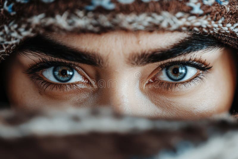 Intense Blue Eyes Peering through Fur Stock Illustration - Illustration ...