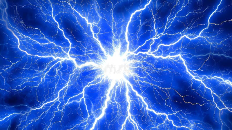 Intense Blue Lightning, Abstract Background with Bright Glowing Center ...