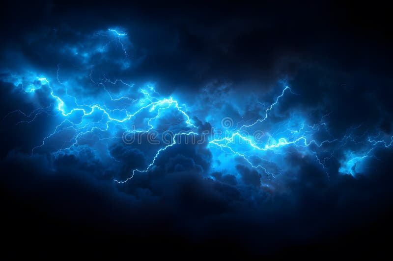 Dramatic Blue Lightning Storm in Dark Sky for Conceptual Design and ...