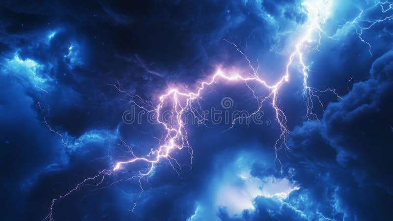 Intense Blue Lightning Storm in Night Sky Stock Illustration ...