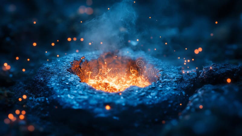 Intense Blue and Orange Fire with Sparks and Smoke Stock Illustration ...