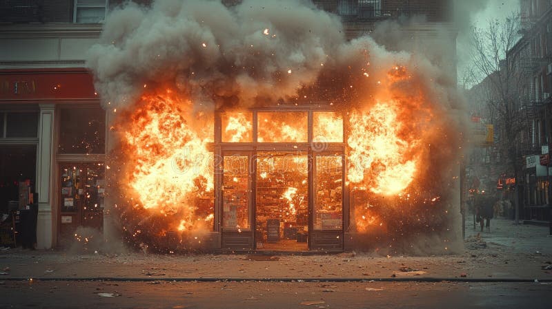 Intense Building Explosion with Fiery Blast and Thick Smoke Stock Photo ...