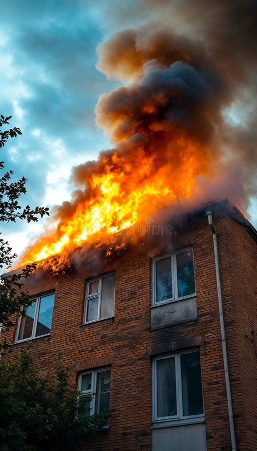 Intense Building Fire with Flames and Smoke Engulfing Upper Floors ...