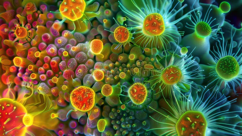 An Intense Burst of Color in a Microscopic Image of Pollen Grains Each ...