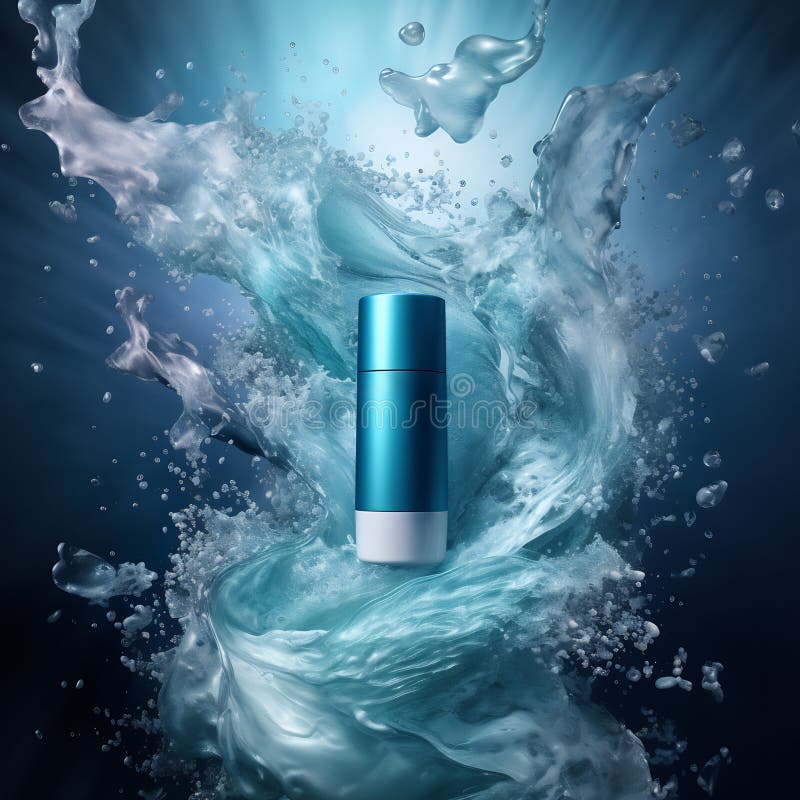 Dynamic Aqua Explosion with Skincare Product Stock Photo - Image of ...