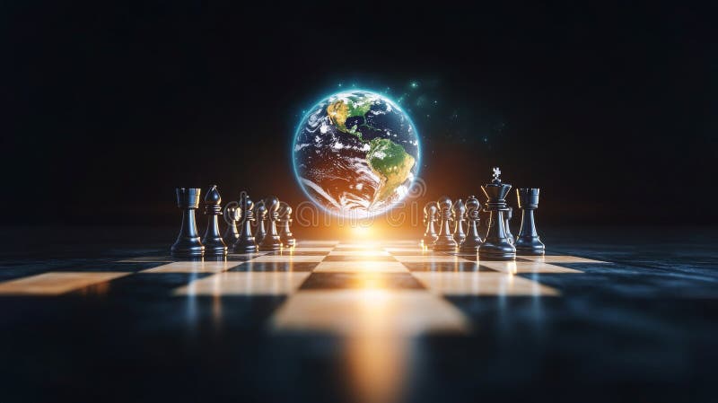Intense Chess Match Against the Backdrop of a Glowing Earth in 4K ...