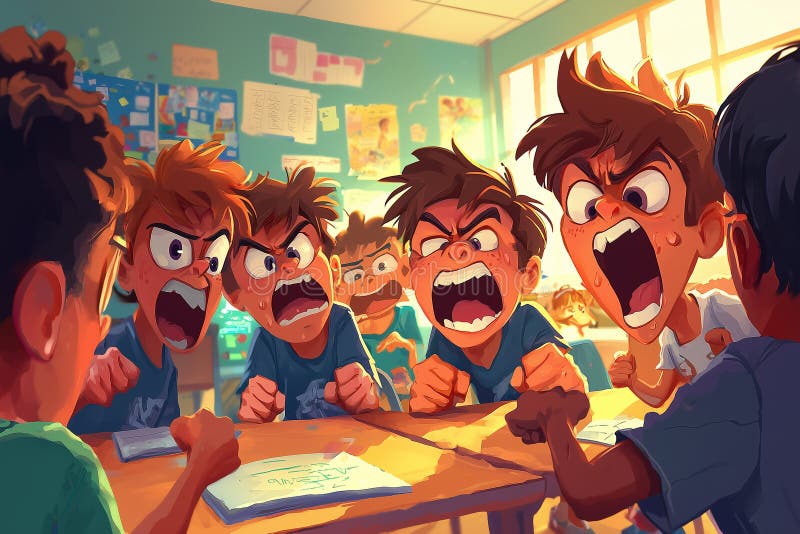 Intense Classroom Conflict among Students Stock Illustration ...