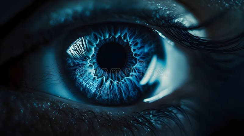 Intense Close-up of Blue Eye with Detailed Iris and Eyelashes Stock ...