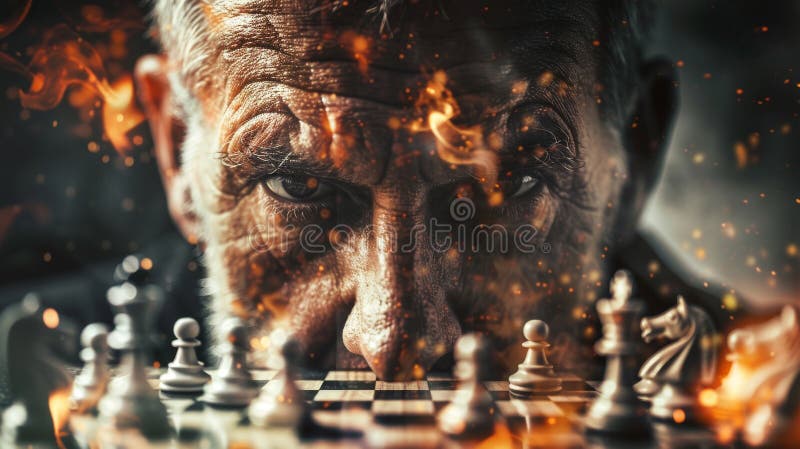 An Intense Closeup of a Chess Players Eyes Reflects the Burning Focus ...