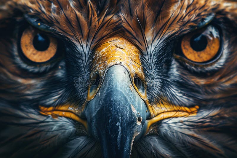 Intense Close-up of an Eagle Face, Highlighting Its Sharp Beak and ...