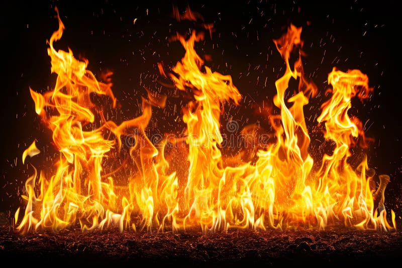 Intense Close Up of Flames and Billowing Smoke on Dark Backdrop for ...